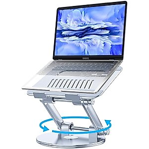 HUAEU Laptop Stand for Desk Adjustable Laptop Holder - Ergonomic Laptop Riser with 360° Rotating Base Portable Computer Stand for MacBook, MacBook Pro Notebook Chromebook Sleek Silver Design