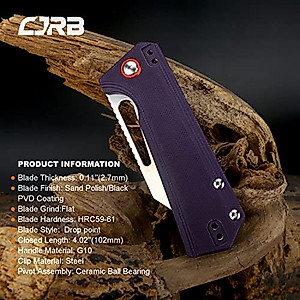 CJRB Folding Knives RUFFIAN (J1924-VT) AR-RPM9 Powder Steel Blade Violet Purple G10 Tactical Handle Pocket Folding Knife EDC Knife Designed by Dirk Pinkerton
