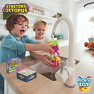 Octopus Wall Crawling Sticky Toys for Kids, 4 Pack, Soft and Flexible Squishy Walkers, Bright and Colorful Climbers, Washable and Reusable Stickiness, Birthday Party Favors and Easter Basket Stuffers