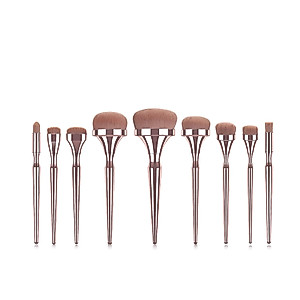 Logiverl 9 Pieces Makeup Brushes Powder Blush Foundation Concealer Eyeshadow Eyebrow Lip Flat Detail Brush for Blending Buffing Foundation Cream Make Up Brushes Tools Kit (Rose Golden)