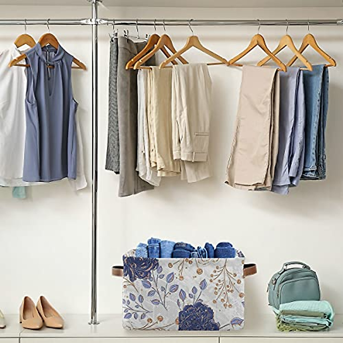 Blue White Floral Gold Iphone Wallpaper_ #Blueflowerwallpaper Square Storage Basket Storage Bins Canvas Storage Organizer Closet Shelf Organizer for Home Office, 2 Pc