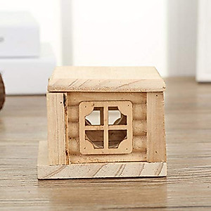 Wooden Hamster Chew House Tunnel Hut Hideout Molar Toy for Small Animal Dwarf Rat Mouse Gerbil Chinchilla Guinea Pig (House & Tunnel 2 Pack)
