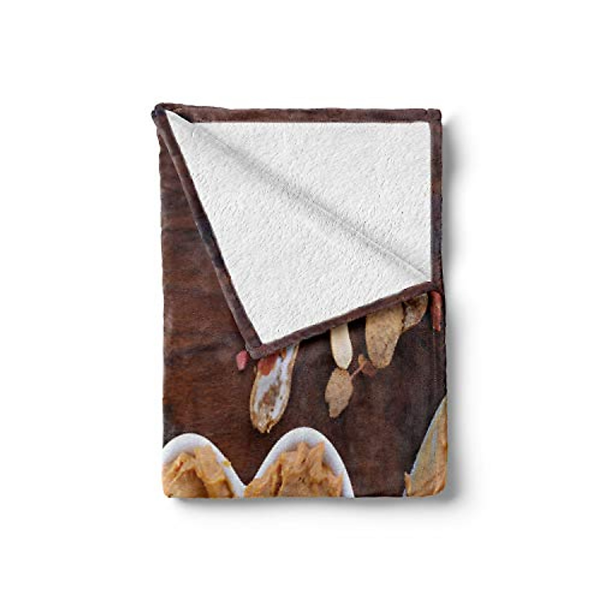 Ambesonne Peanut Butter Throw Blanket, Crunchy Peanut Butter in White Heart Shape Dish on Vintage Table, Flannel Fleece Accent Piece Soft Couch Cover for Adults, 50" x 70", Brown Pale Brown Grey