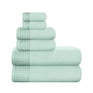 GLAMBURG 100% Cotton Ultra Soft 6 Pack Towel Set, Contains 2 Bath Towels 28x55 Inches, 2 Hand Towels 16x24 Inches & 2 Wash Coths 12x12 Inches, Compact Absorbent Lightweight & Quickdry - Sea Green