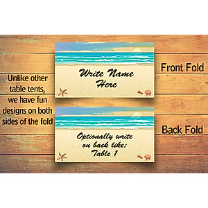 Stonehouse Collection Beach Name Place Cards - 25 Guest Seating Name Cards - Beach & Tropical Table Tents - Wedding Seating, Party Name Cards (Beach)