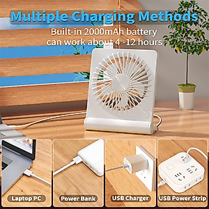 JOSTRY Mini Desk Fan with Strong Airflow,Portable Personal Fan Rechargeable,3 Speed Adjustable Desktop Fan Ultra Quiet USB Fan for Office Bedroom Camping Traveling (White)