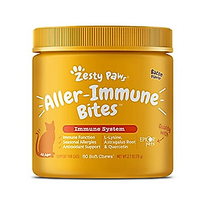 Zesty Paws Aller-Immune Soft Chews for Cats - with L-Lysine, EpiCor, Astragalus Root, Quercetin & Antioxidants - Advanced Functional Supplement for Cat Immune Support - Bacon Flavor - 60 Count