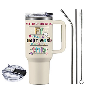 Teacher Gifts for Women, 40oz Teacher Tumbler with Handle, Teacher Appreciation Gifts, Best Teachers Gifts for Birthday Christmas Graduation Back to School Letter of the Week FF Sight World This cup