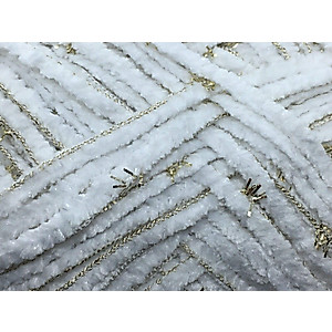 Metallic Accent Chenille Yarn - 50 Grams (1.75 Ounces) 65 Meters (71 Yards) White, Gold
