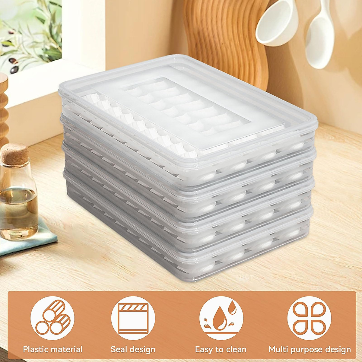 Jwthee 4PCS Food Storage Container, Stackable Dumpling Storage Box Airtight Cookie Storage Containers Transparent Food Containers with Lid for Kitchen and Fridge