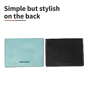 Samusil 2 pack Pu leather simple and lightweight wallet, 3.7" x 2.7", can hold 5 cards and cash.(Pink + lake blue) + black