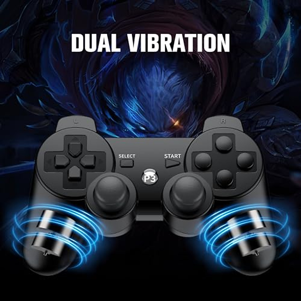 ewnol Wireless Controller for PS3, 2 Pack Play-station 3 Controller with Double Shock, Motion Control, 2 Charging Cables - Black