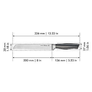 HENCKELS Graphite Razor-Sharp 8-inch Bread Knife, Cake Knife, German Engineered Informed by 100+ Years of Mastery, Gray