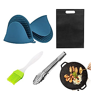 Griddle Induction Cooktop, Iron Multipurpose Flat Induction Frying Pan for Barbecue Platewith Oil Brush Food holder and Anti Scald Gloves, Non-Stick Coating and Uniform Heat Conduction for Induction