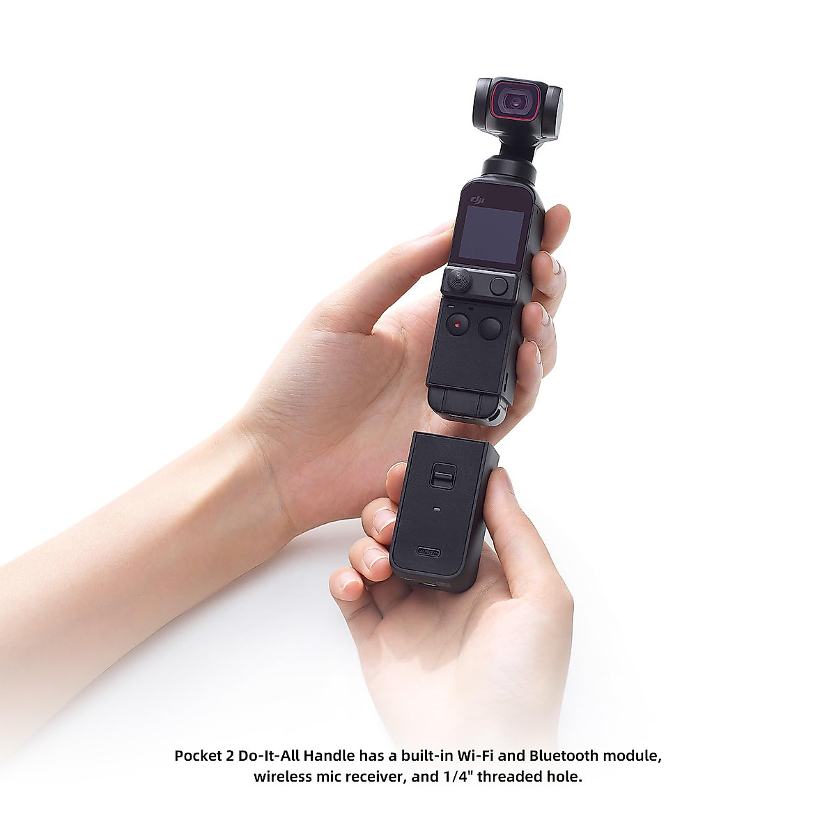 INSYOO Original Pocket 2 Do-It-All Handle - Built-in Wi-Fi and Bluetooth Module, Wireless Mic Receiver, and 1/4" Threaded Hole for DJI Pocket 2 Premium Accessory