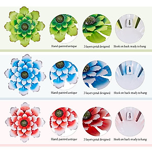 TIANCENTRAL H Rustic Metal Flower Farmhouse Home Decor Durable Wall Art Hanging Flowers for Living room Bedroom Bathroom Decor Indoor Outdoor Garden Decor Flowers Green/Rust Red/Blue Pack 3 by 12.5"