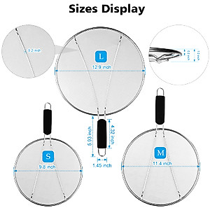 Splatter Screen for Frying Pan 9.8" 11.4" 13", Grease Splatter Guard Hot Oil Splatter Guard, Stainless Steel Fine Mesh Splash Guard with Resting Feet, Shield Grease for Cooking to Prevent Oil Splatter
