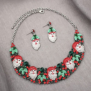 SFE luxury Bib Santa Claus Christmas necklace Christmas Tree Earring Costume Jewelry Set Gifts for Women(Style2-Platinum Plated)