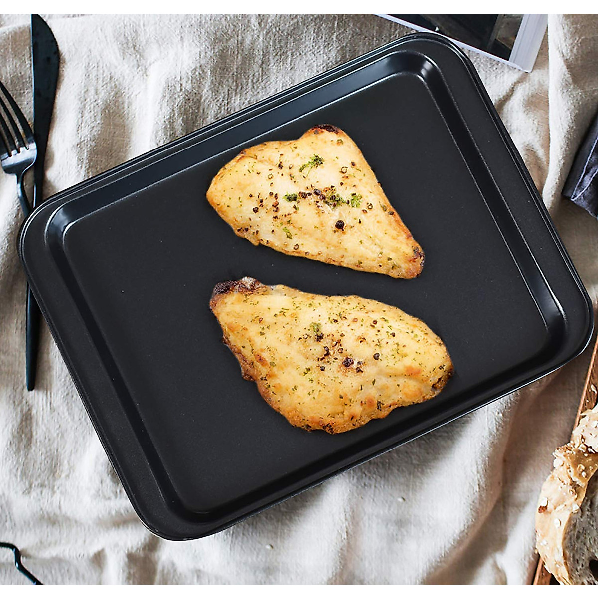 Jucoan 4 Pack Small Baking Sheet Cookie Sheet for Toster Oven, 9.5 x 7.1 Inch Mini Cookie Tray, Nonstick Carbon Steel Half Toaster Oven Pan Tray Replacement Bakeware Sheet Pan Set for Kitchen