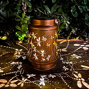 Solar Lantern Lights Outdoor Hanging, Metal Decor Lanterns-Waterproof LED Decorative Light for Garden, Patio, Yard Tree (Dragonfly)