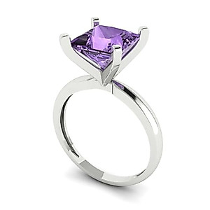 Clara Pucci 3.0 ct Princess Cut Solitaire Simulated Alexandrite Engagement Wedding Bridal Wedding Anniversary Ring 14k White Gold 6.5