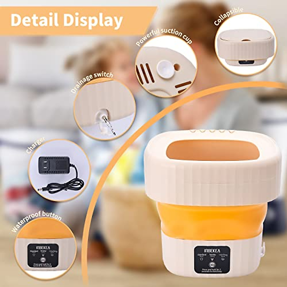 Portable Washing Machine - 6L Foldable Mini Small Portable Washer Washing Machine with Drain Basket for Apartment, Laundry, Camping, RV, Travel, Underwear, Personal, Baby - (110V-200V) - Yellow