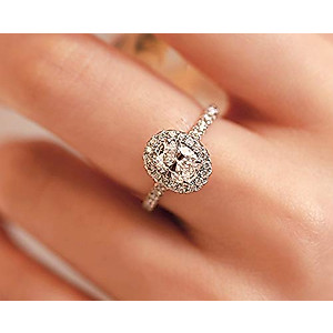 Rnydrny Pink White Oval Cut Petite Halo Simulated Diamond Cubic Zirconia CZ Engagement Rings Stunning Solitaire Cubic Zirconia Halo for Women (6)