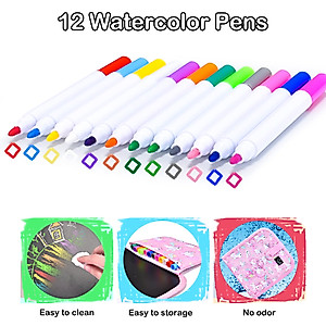 Miavogo Kids Erasable Doodle Book Set, Reusable Drawing Pad with 4 Page Coped Pattern & 12 Watercolor Pens, Preschool Travel Art Toy Scribbler Board for Road Trip Car Games Activities