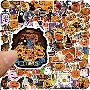 100PCS Non-Repeating Halloween Pumpkin Theme Stickers, Vinyl Waterproof Holiday Party Stickers, Holiday Gifts for Kids and Youth Adult Teens, for Water Bottle, Laptop, Skateboard, Luggage, Arts and Crafts, Party Favors