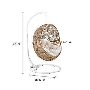 Modway Encase Outdoor Patio Rattan Swing Chair in Cappuccino Beige