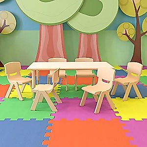 Flash Furniture 23.625"W x 47.25"L Rectangular Natural Plastic Height Adjustable Activity Table Set with 6 Chairs