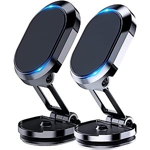 DAFUZ 2 Pack Alloy Folding Magnetic Car Phone Holder,360° Rotation Magnetic Cell Phone Holder for Car, [Super Strong Magnet] for All Smartphone (Black+Silver)