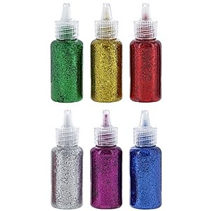 Glitter Glue for Crafts in Bright Classic Colors: Gold, Silver, Red, Green, Blue & Purple Used for Gluing, Drawing, Writing, Outlining (6 Pack)