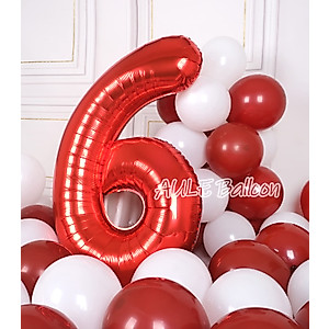 AULE 40 Inch Big Red 6 Balloon Number Large Foil Helium Number Balloons 0-9 Jumbo Giant Happy 6th Birthday Party Decorations for Boy or Girl Huge Mylar Anniversary Party Supplies