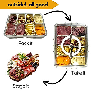 Serving Tray with Lid and Handle - Divided Portable Snackle Box Container, Fridge organizer, Clear Snack Box Organizer for Fruits, Candy, Charcuterie, Snacks - Ideal for beach and picnic essentials