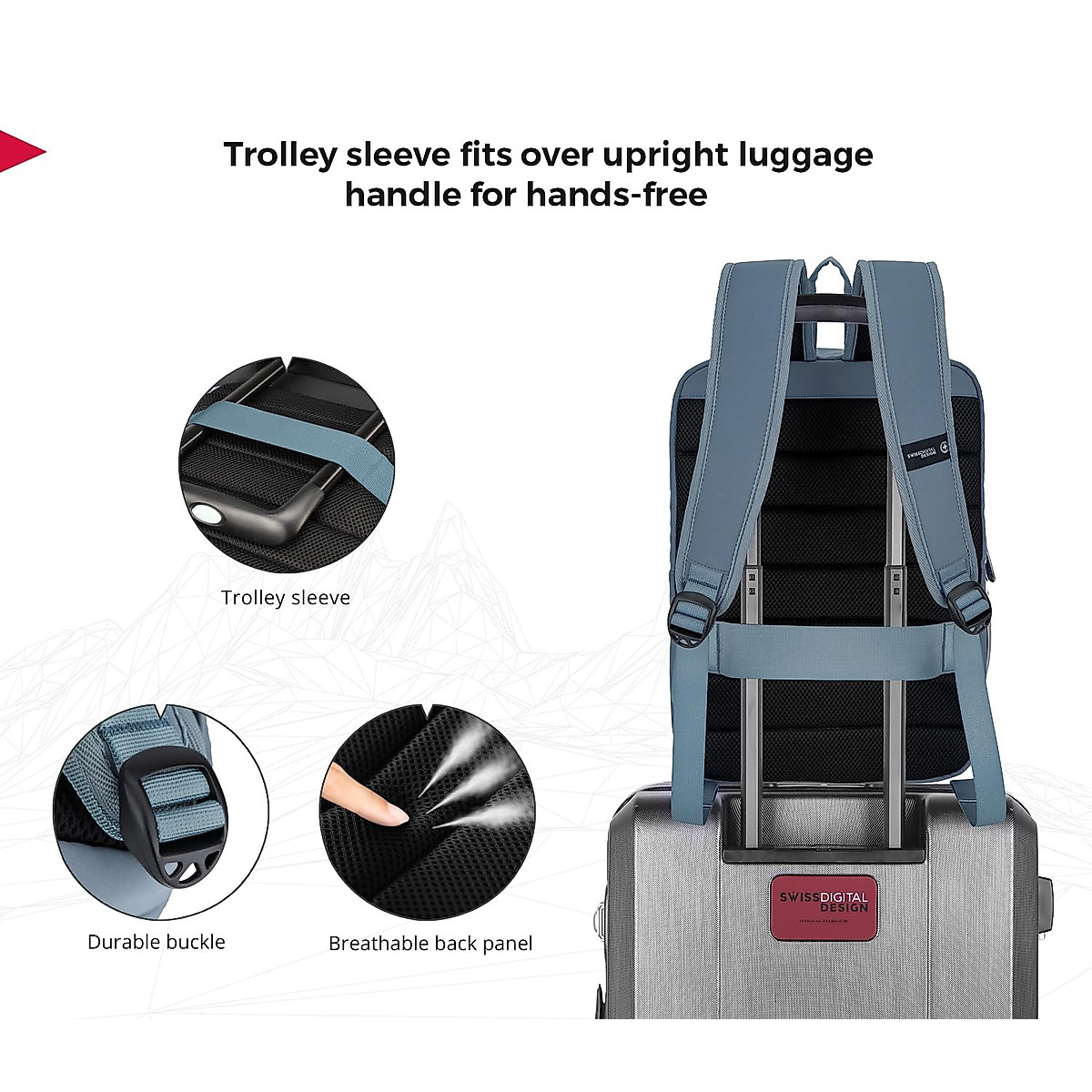 Swissdigital Design Laptop Backpack For Women, College Bookbags With USB Charging Port, Large Capacity Computer Backpacks For Work Business Blue (KATY ROSE SD1006F-13)