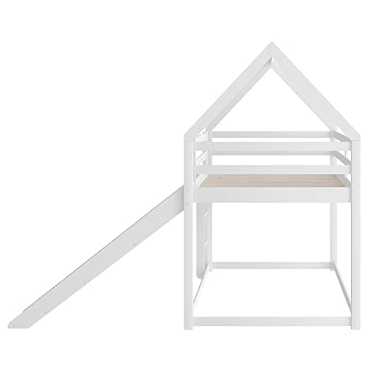 Twin Size Bunk House Bed with Convertible Slide and Ladder,Twin Over Twin Wooden Bed Frame with Guardrails for Kids Teens Girls Boys,White