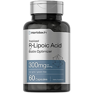 Horbäach Stabilized R-Lipoic Acid 300mg | 60 Capsules | with Biotin Optimizer | Non-GMO, Gluten Free | Na-RALA Supplement