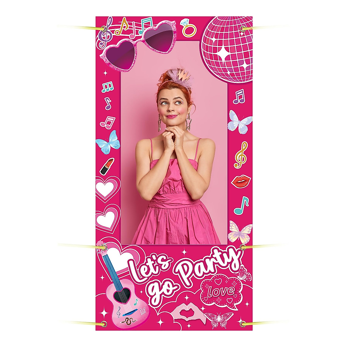 Girls Birthday Backdrop Decorations,Taylrswtie Pink Photo Booth Props Barbis Doll Theme Decor Let's Go Bachelorette Party Background for Girls Birthday Bridal Shower Pink Party Supplies