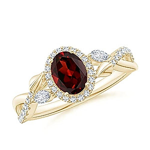 NYZA JEWELS Garnet Oval 7x5mm Beautiful Luxurious Anniversary Ring | Sterling Silver 925 With Rhodium Plated | Engagement & Anniversary Collections For Woman's (Yellow, 5)
