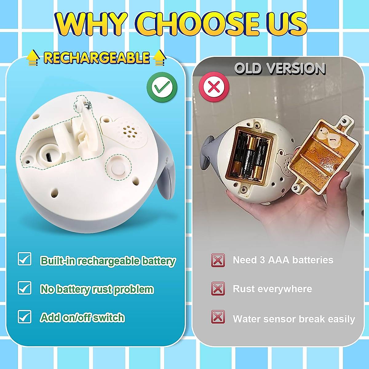 Gigilli Baby Whale Bath Toy, USB Rechargeable Bath Fountain Toy 6-12 12-18 Months, Light Up Bath Toys Sprinkler, Spray Water Pool Bathtub Toys for Toddlers 1-3 2-4 Infant Kid Baby 2 3 4 5 Shower Gifts