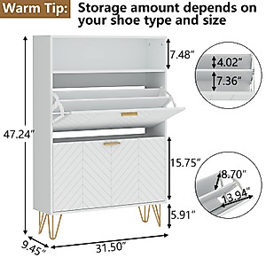 Auromie Shoe Cabinet, Freestanding Tipping Bucket Shoe Storage Cabinet with 2 Flip Drawers, Modern Entryway Shoe Rack with Storage Top Cubby, Narrow Slim Hidden Shoe Organizer with Doors (White)