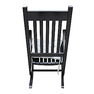 Knocbel Wooden Rocking Chair Porch Rocker with Cushion, Indoor/Outdoor High-Back Lounge Chair Patio Furniture for Balcony Lawn Pool Deck, 280lbs Weight Capacity (Black)