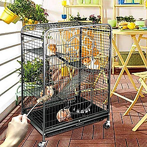 BBBuy 37 Inches Metal Ferret Cage Small Animals Pet Habitat Large Critter Nation Cage/w Bottom Tray Front Doors Ramps, 4 Tiers for Guinea Pigs, Rabbit, Chinchilla, Rat, Sugar Gliders, Hamster, Black