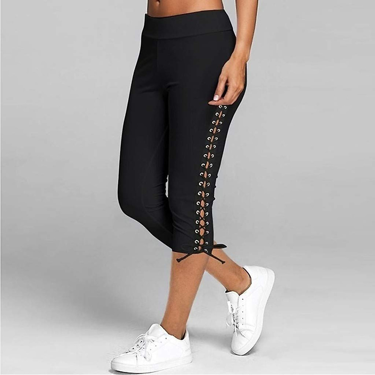 AopnHQ Womens Comfy Clothes Wide Leg Trouser Plus Size Wide Leg Capris Sexy Yoga Pants fold Over Yoga Pant Black Capri Pant Womens Wide Leg Yoga Pants