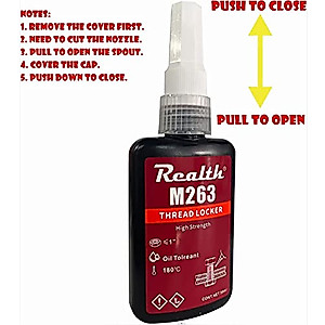 Realth Threadlocker M263 High Strength Strong Adhesive Primerless Oil Tolerant Thread Locker for Machinery Motor Engine Compressor Repairing Fixing (M263)