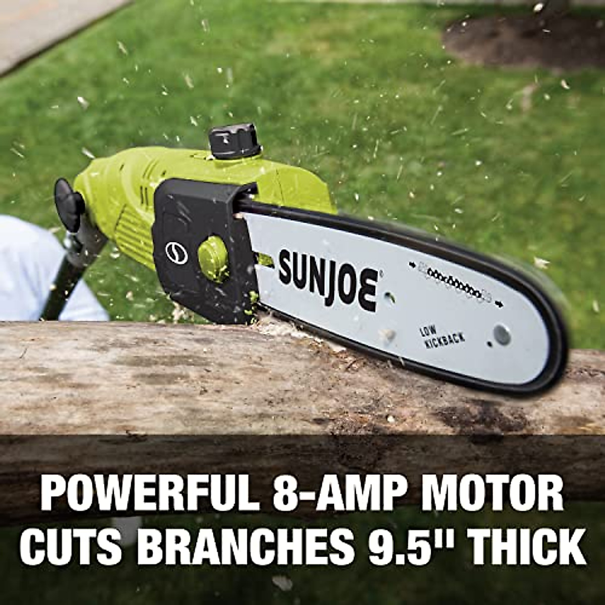 Sun Joe SWJ803E 10 inch 8.0 Amp Electric Multi-Angle Pole Chain Saw, Green