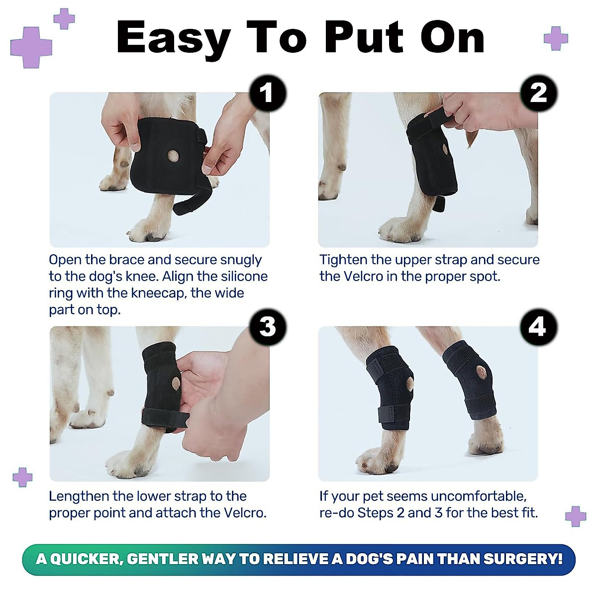 IEhotti Dog Leg Brace for Rear Leg/Hock/Ankle, Dog Hip Brace for Bottom Joint Post-Operative Recovery, Strong Support Help, Dog Braces for Torn ACL CCL Leg Injuries, 1 Pair, Medium