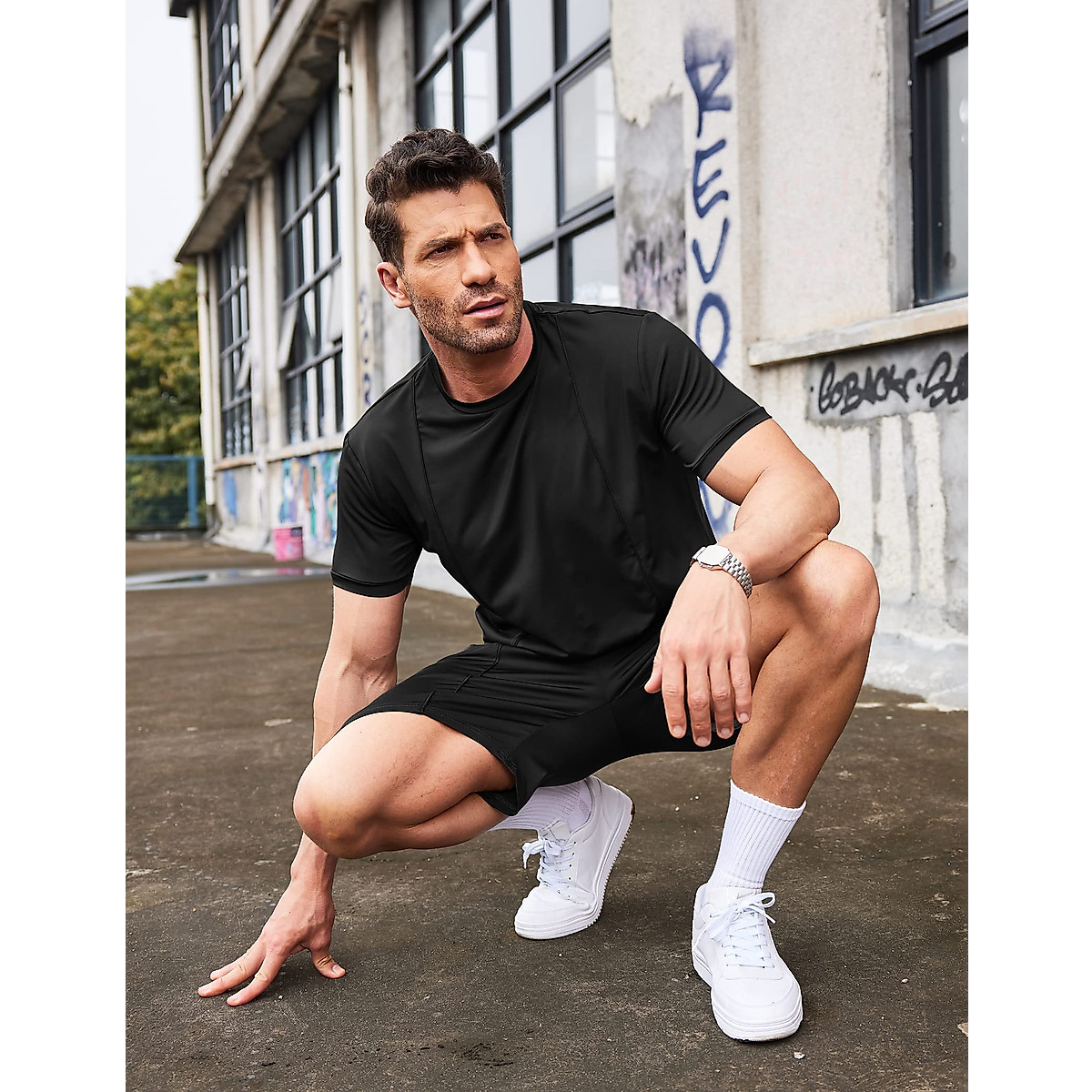 COOFANDY Men's Short Sets 2 Piece Outfits Fashion Summer Tracksuits Casual Sports Crew Neck T-Shirt Drawstring Shorts Set