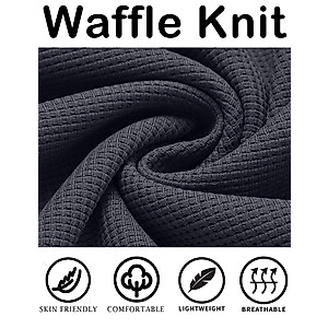 COOFANDY Men's Hooded Sweatshirts Long Sleeve Casual Pullover Hoodie Waffle Knit Sweatshirt with Pocket Dark Grey